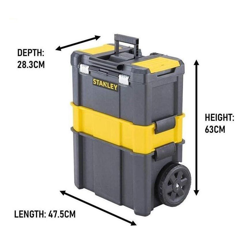 Stanley 80 151 Metal Latch Plastic Tool Box Set with Trolley Rolling Workshop Essential